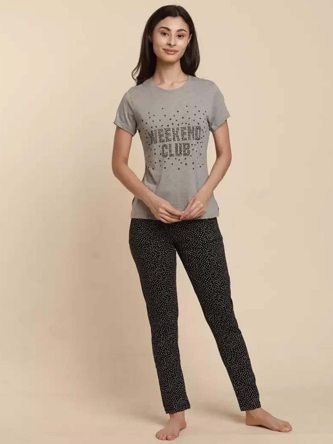 Weekend Club Black and Grey Printed Night Suit #701 – LYRA